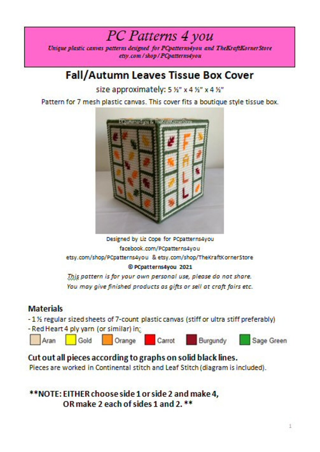Pdf PATTERN - Fall Leaves Tissue Box Cover - Pdf Download for 7 Mesh ...
