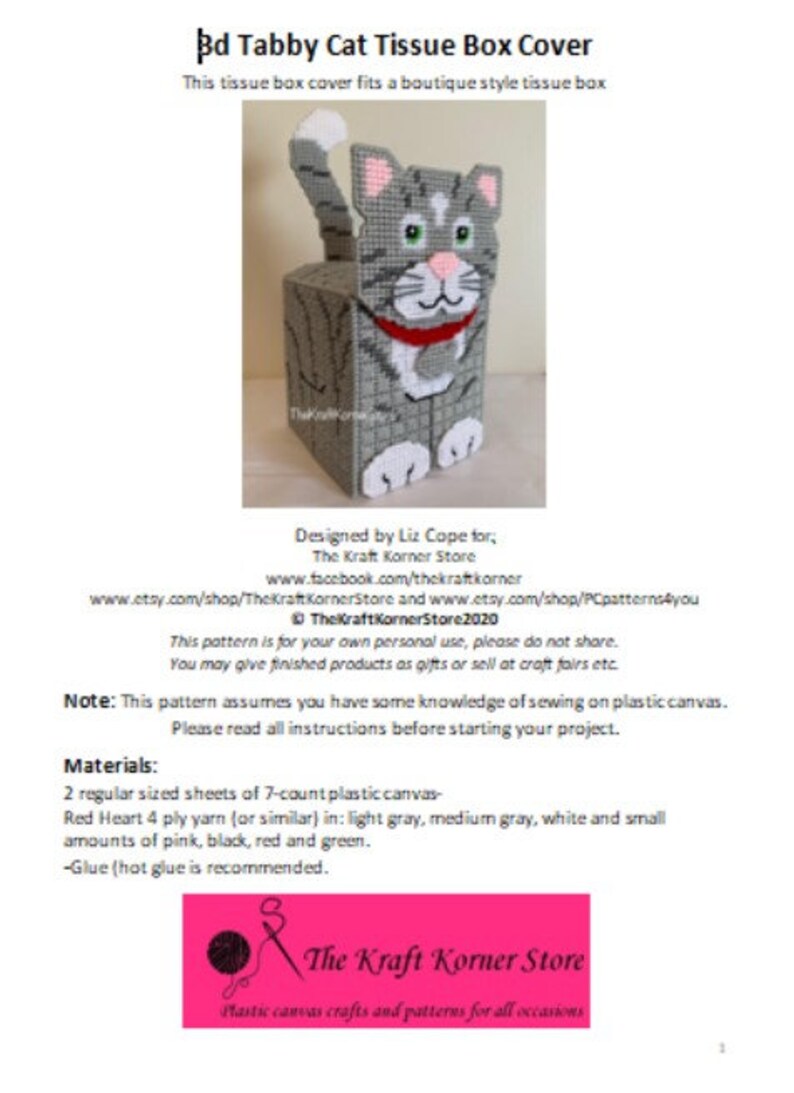 Pdf PATTERN 3d Tabby Cat Tissue Box Cover Pdf Download - Etsy