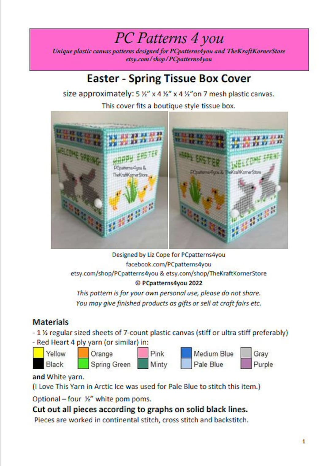 Pdf PATTERN - Easter - Spring Tissue Box Cover - Pdf Download for 7 ...