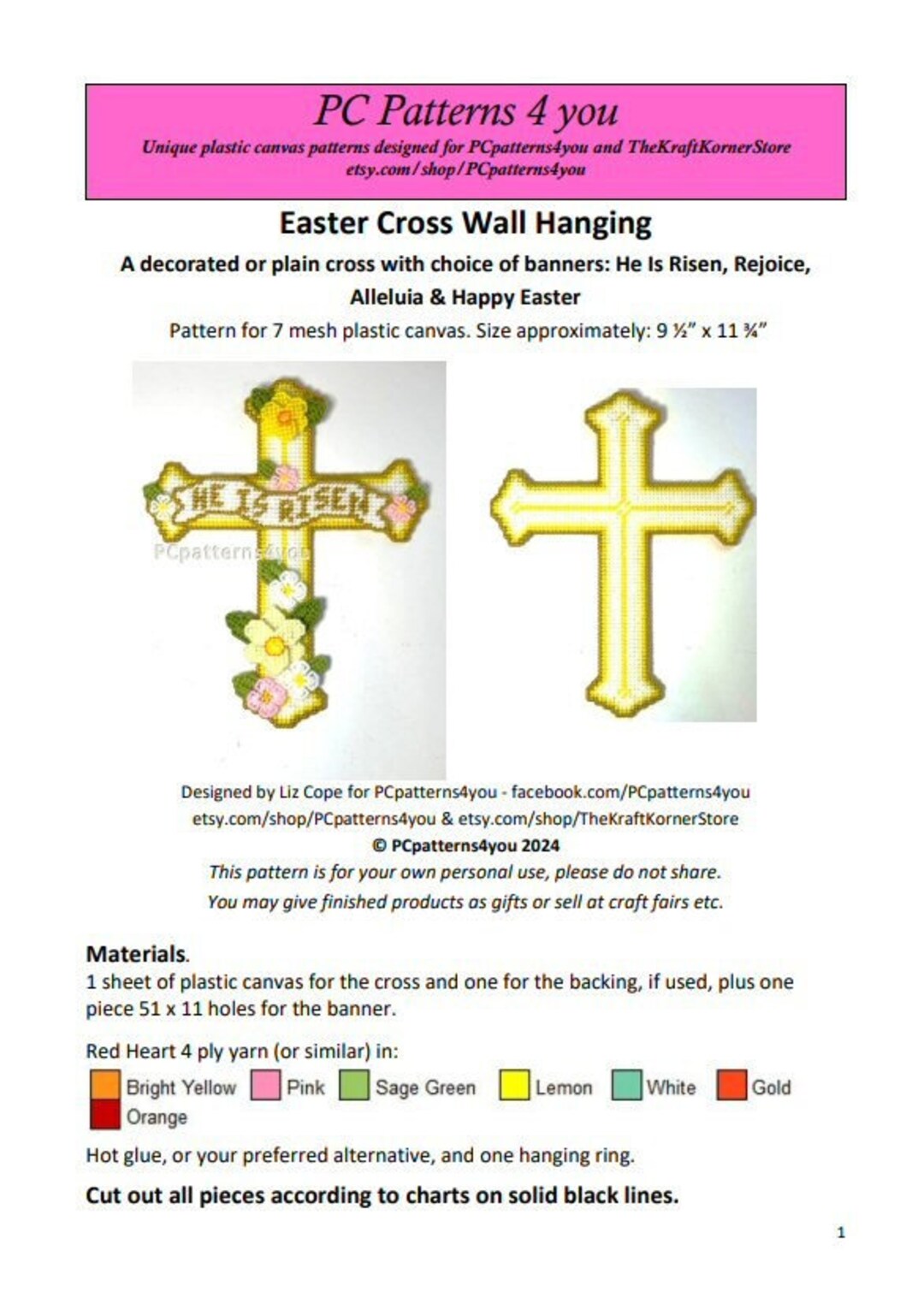 Pdf PATTERN - Easter Cross Wall Hanging- Pdf Download for 7 Mesh ...