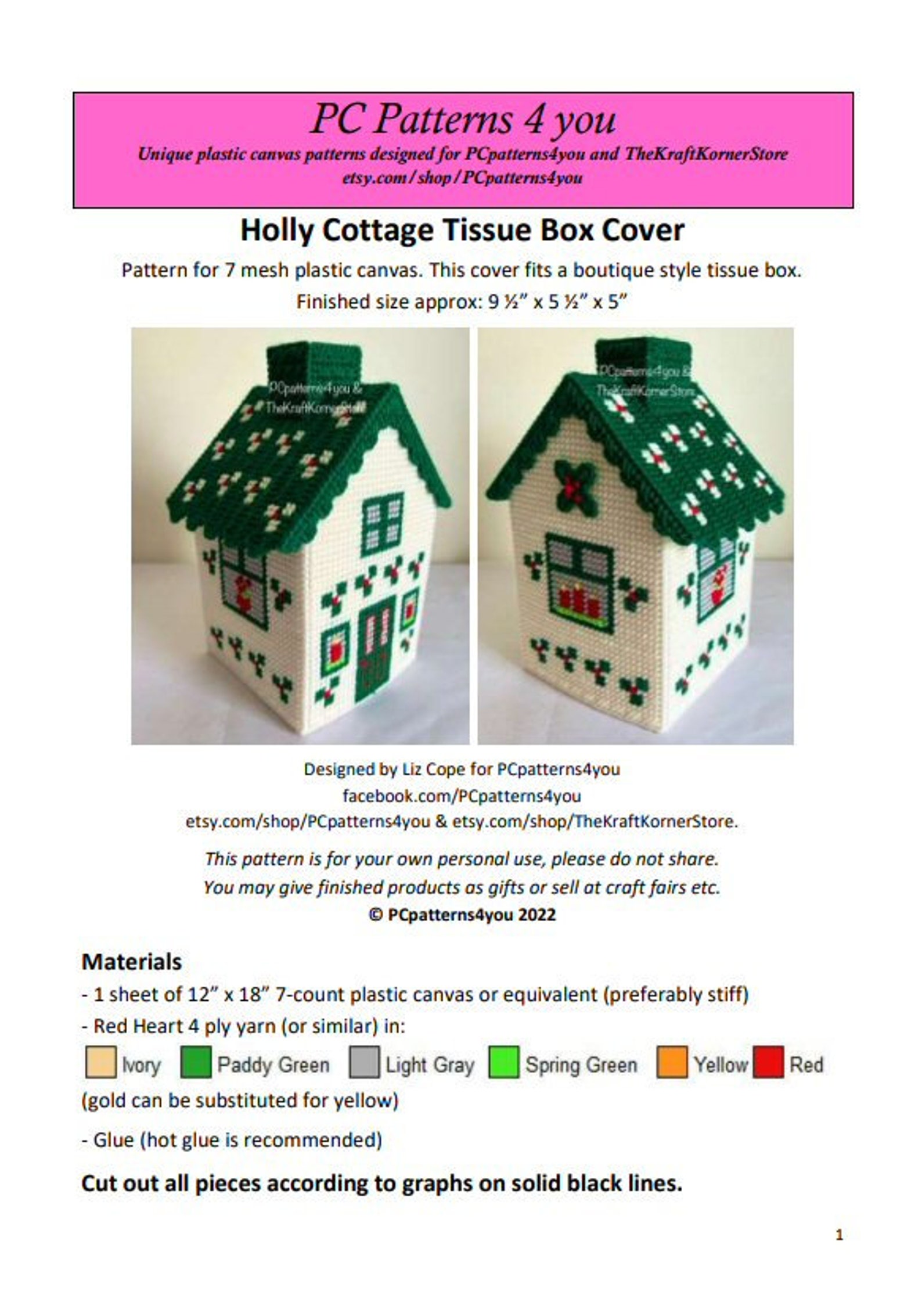Pdf PATTERN Holly Cottage Tissue Box Cover Pdf Download - Etsy