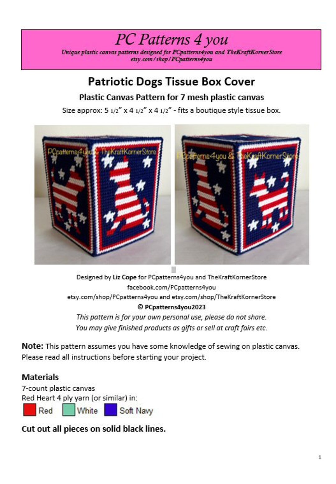 Pdf PATTERN - Patriotic Dogs Tissue Box Cover - Pdf Download for 7 Mesh ...