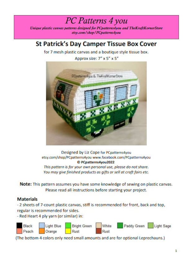 Pdf PATTERN Camper Van Tissue Box Cover for Plastic Canvas - Etsy Canada