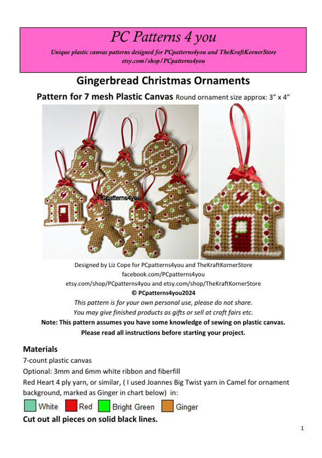 Pdf PATTERN - Gingerbread Christmas Ornaments - Pdf Download for 7 Mesh ...