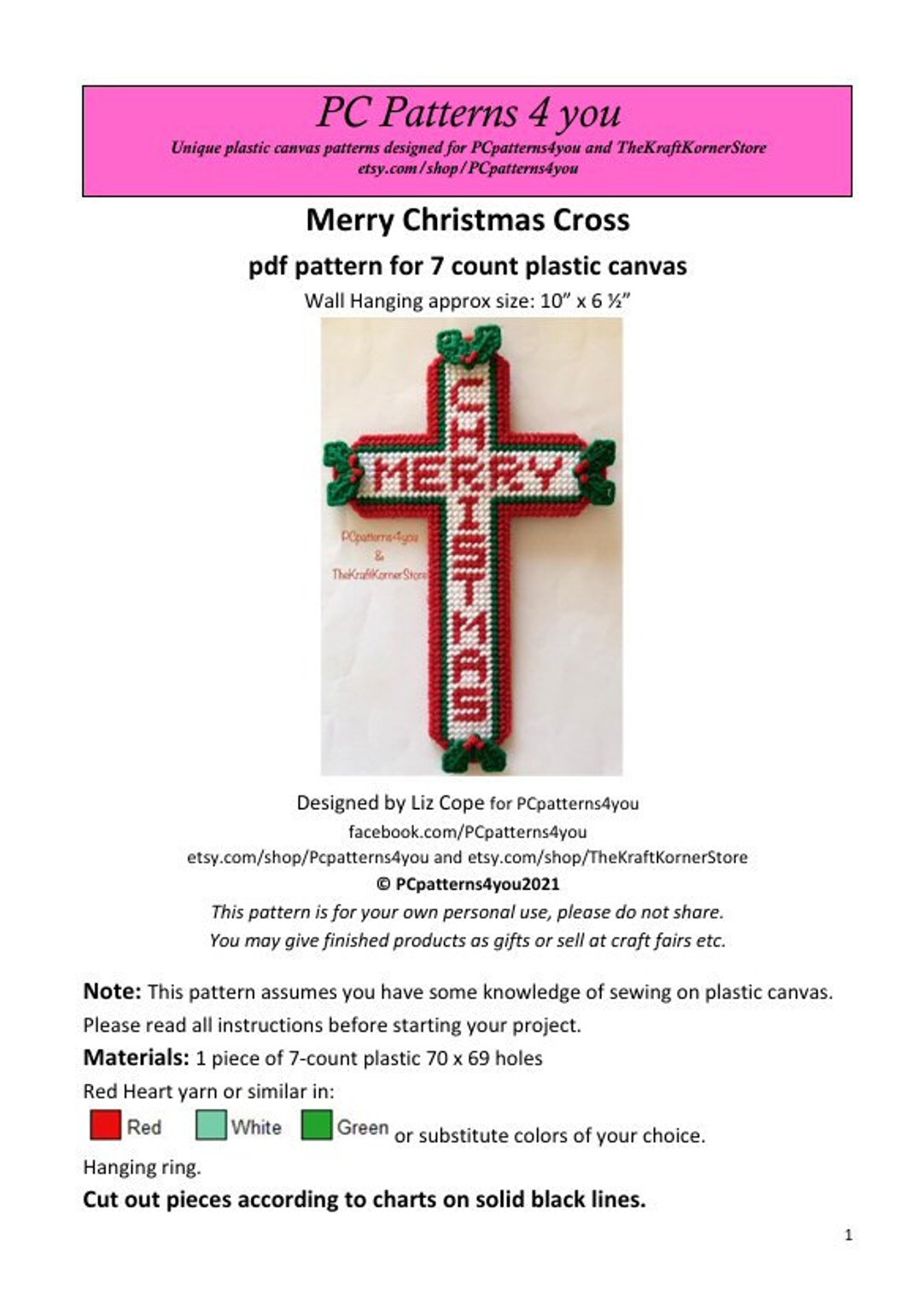 Pdf PATTERN - Merry Christmas Cross- Pdf Download for 7 Mesh Plastic ...