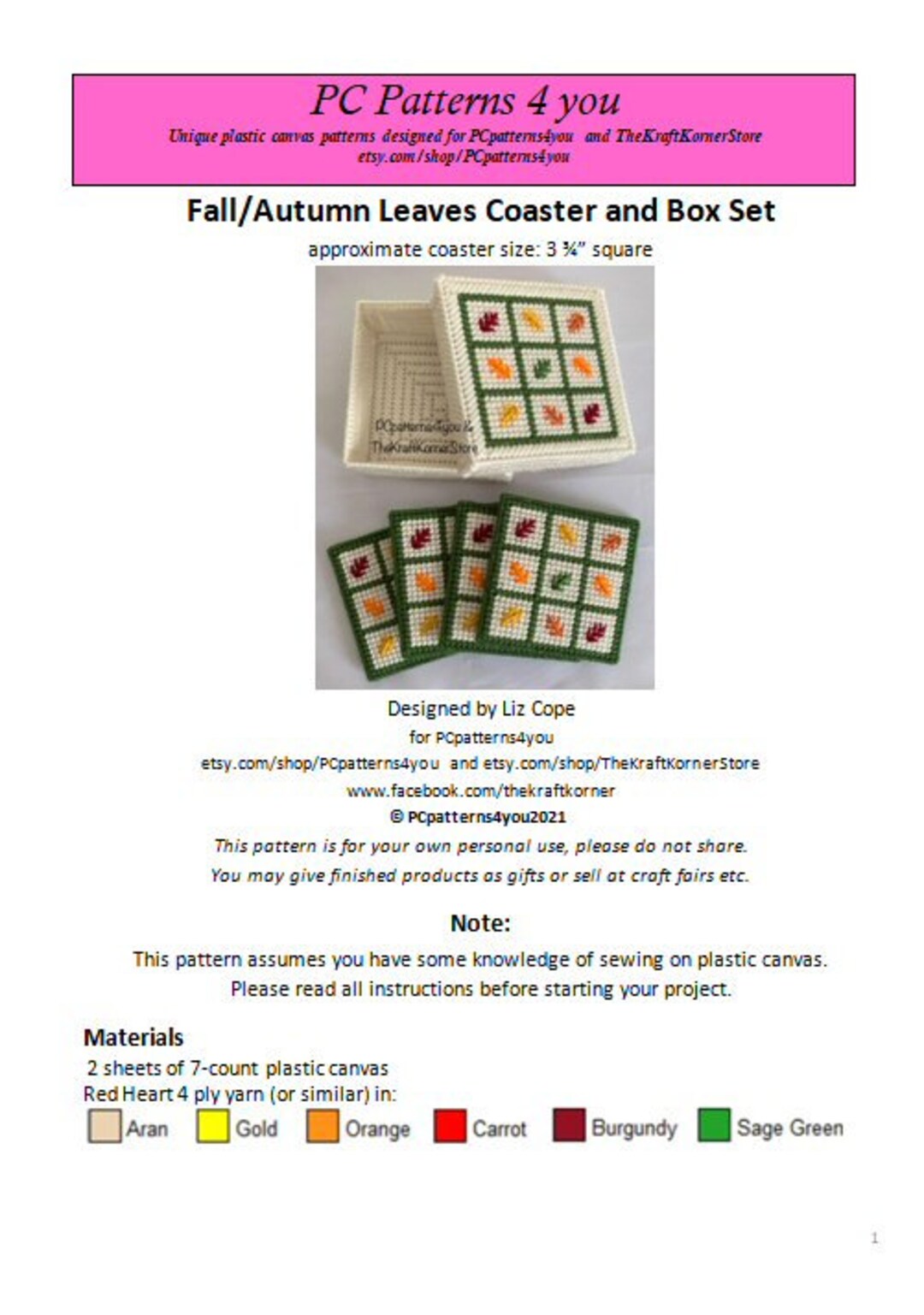 Pdf PATTERN - Fall Leaves Coaster & Box Set - Pdf Digital Download for ...