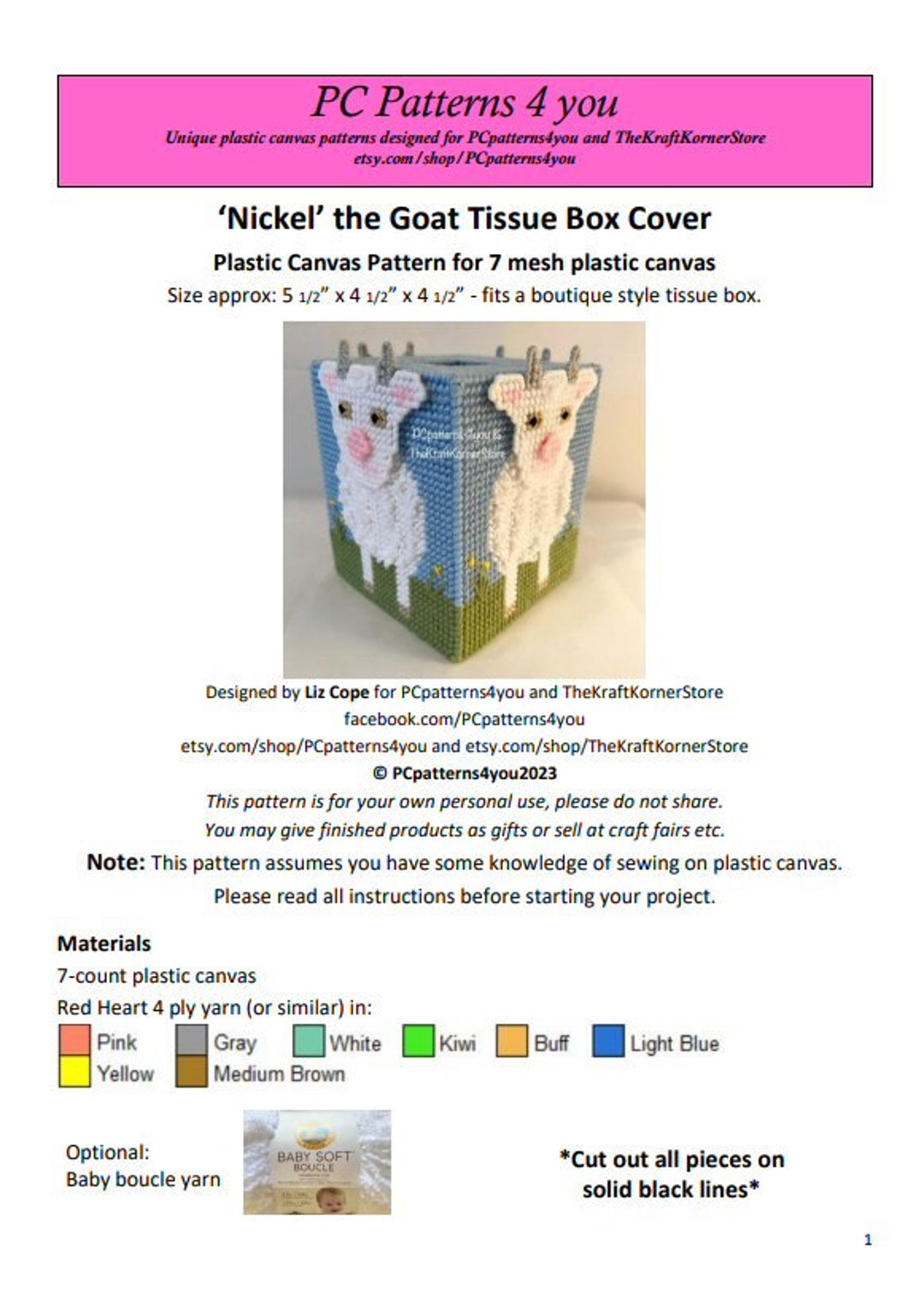 Pdf PATTERN - Goat Tissue Box Cover - Pdf Download for 7 Mesh Plastic ...