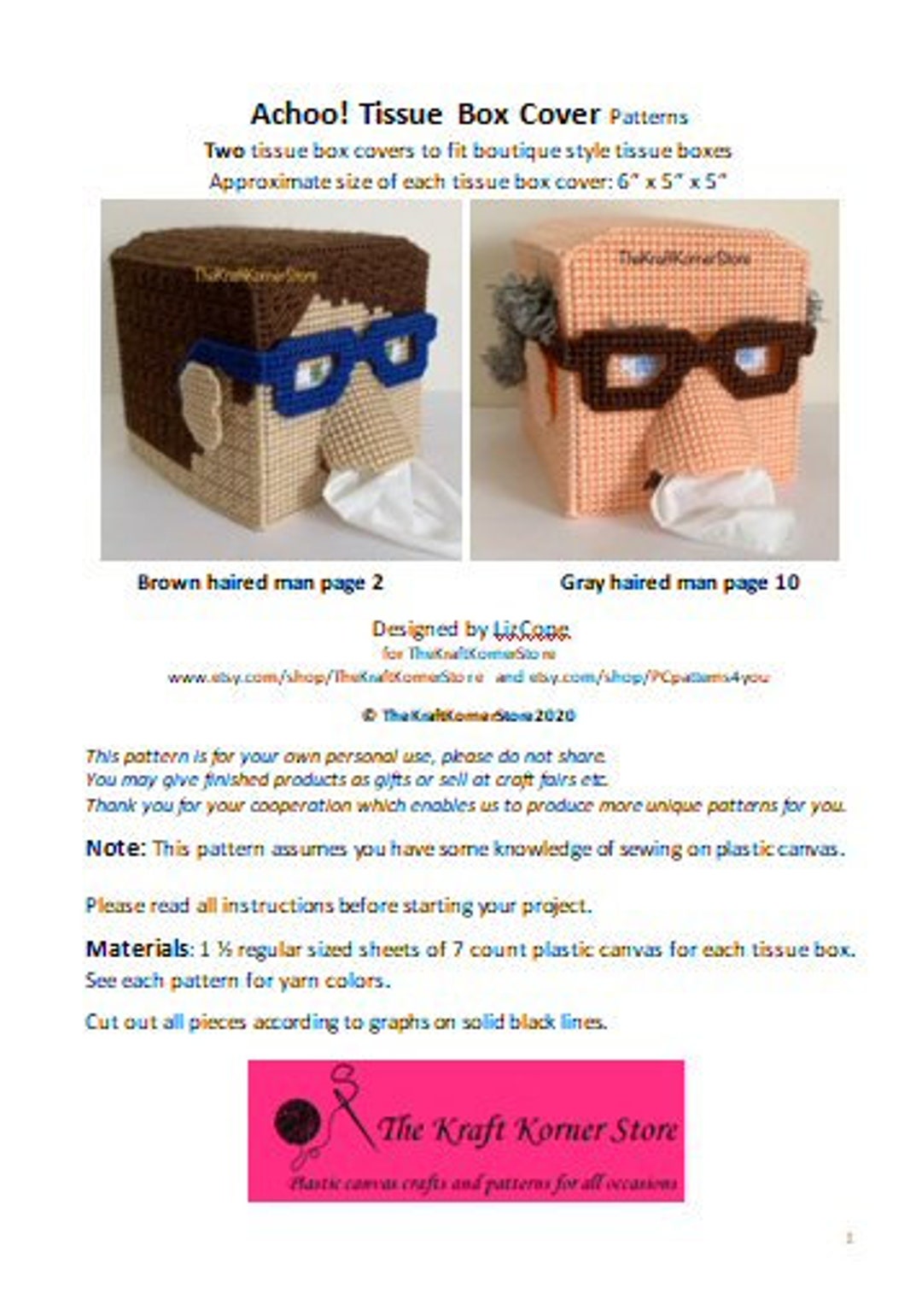 Pdf PATTERN Achoo Sneezy Man Tissue Box Over TWO Different Designs ...