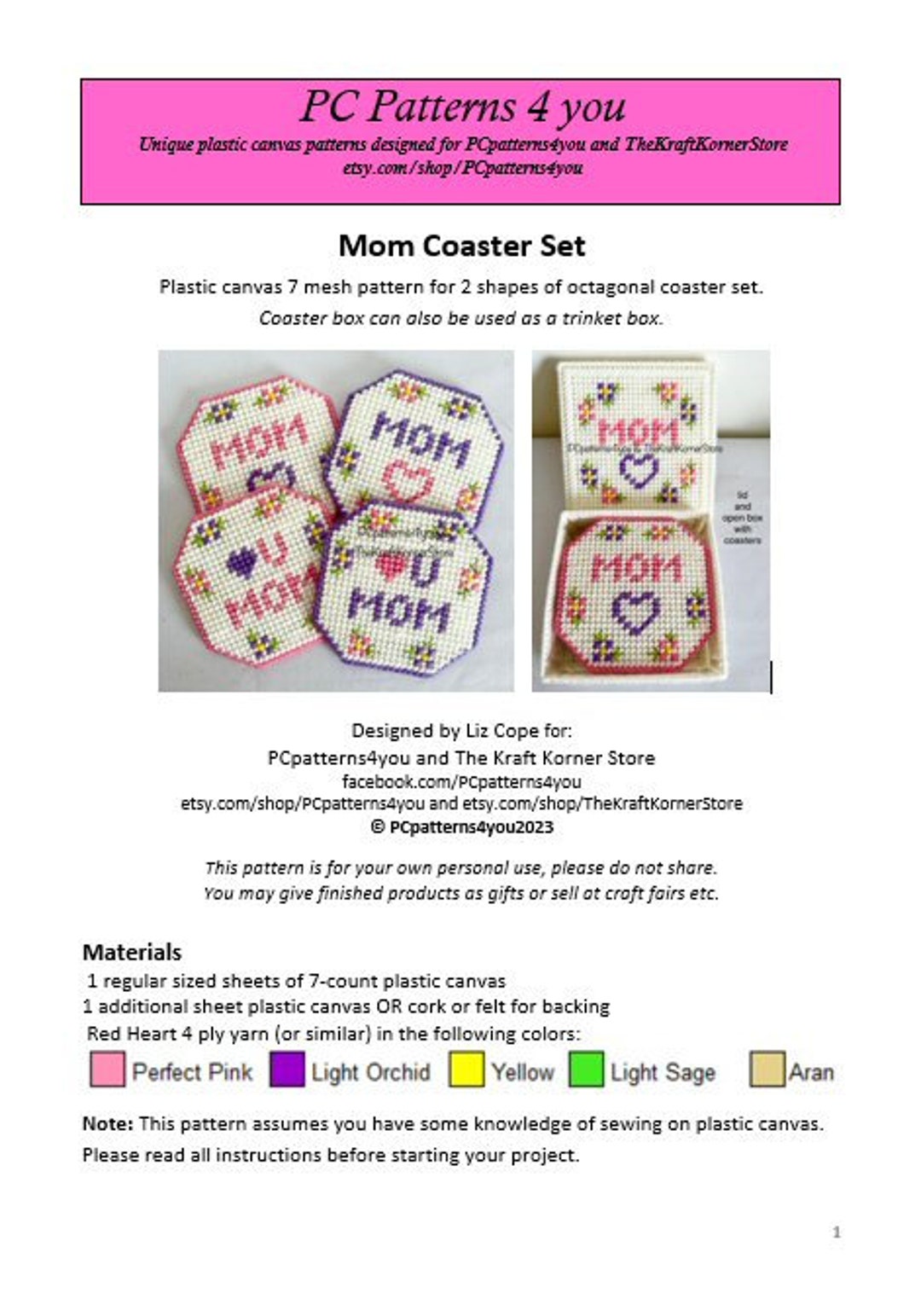 Pdf PATTERN - Mom Coaster Set, Mother's Day - Pdf Download for 7 Mesh ...