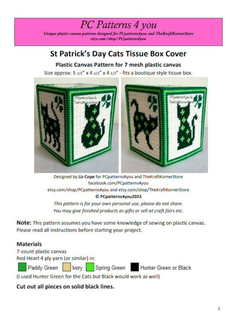 Pdf PATTERN - St Patrick's Day Cats Tissue Box Cover - Pdf Download for ...