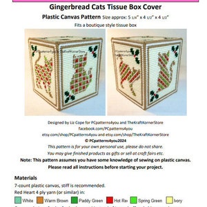 Pdf PATTERN - Gingerbread Cats Tissue Box Cover - Pdf Download for 7 ...