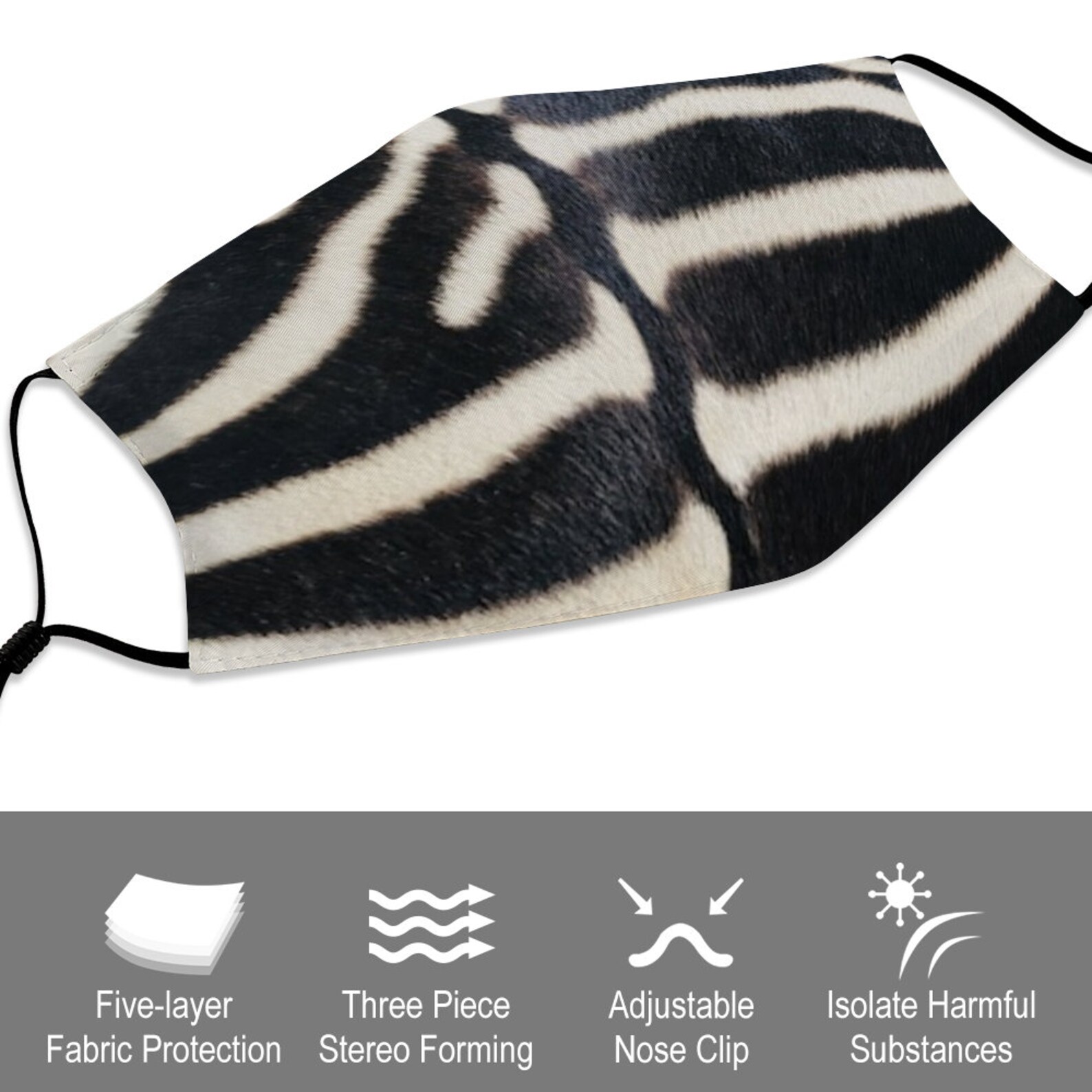 Zebra Face Mask With Filter Pocket and Nose Wire Washable | Etsy