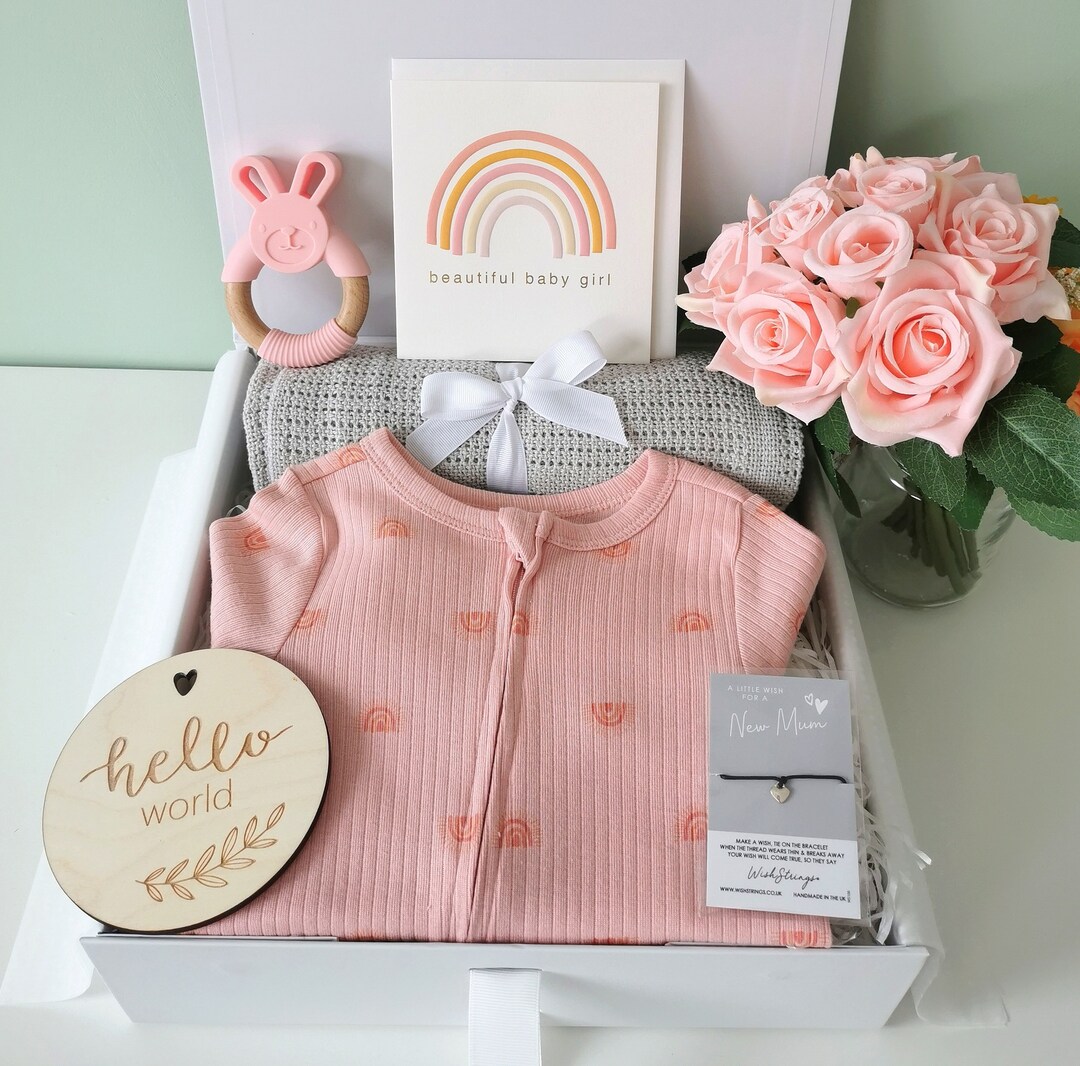Rainbow Baby Girl Babygrow, Rainbow Girl Gift Box, Pink Baby Gift Set ...