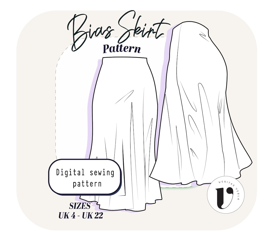 Bias Cut Skirt Sewing Pattern PDF High Waist Flared Skirt Pattern ...