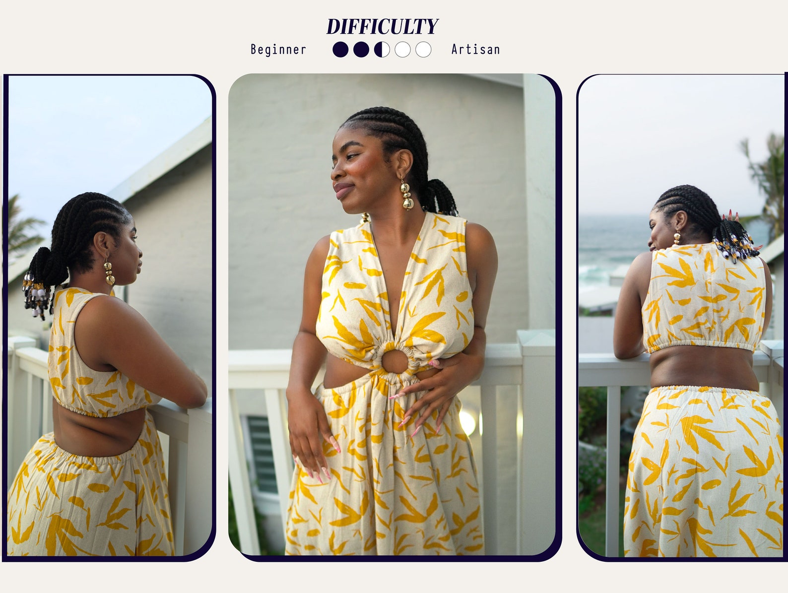 Keyhole V-neck Dress Sewing Pattern With Gathered Skirt, Ring Cutout ...