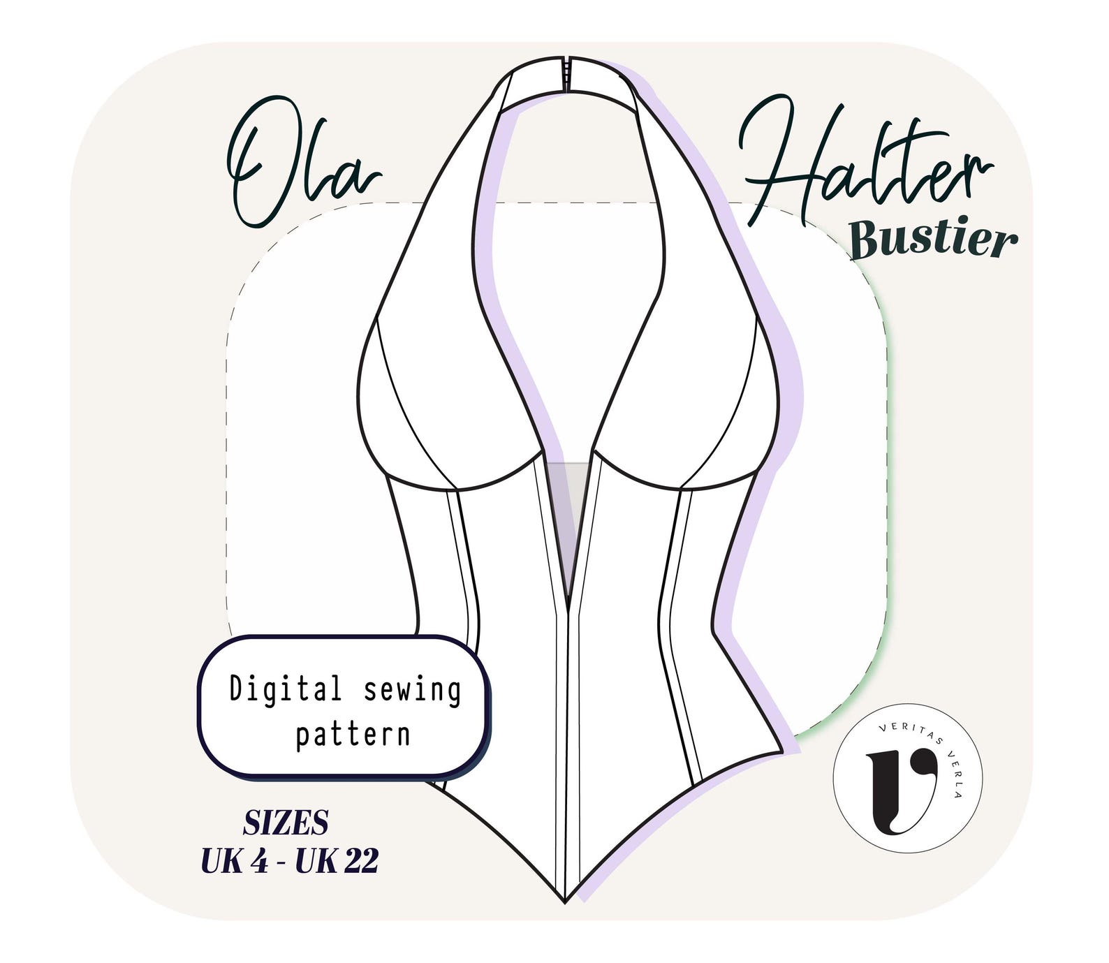 HALTER BUSTIER Sewing Pattern, Pdf Corset Top Pattern, Lace-up Back Top ...