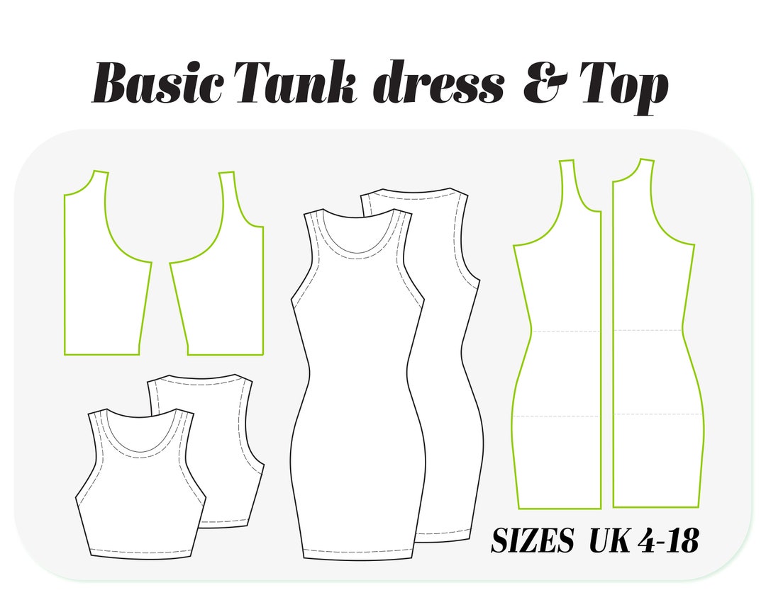 TANK DRESS Sewing Pattern, Racer Neck Tank Top or Dress, Digital PDF ...