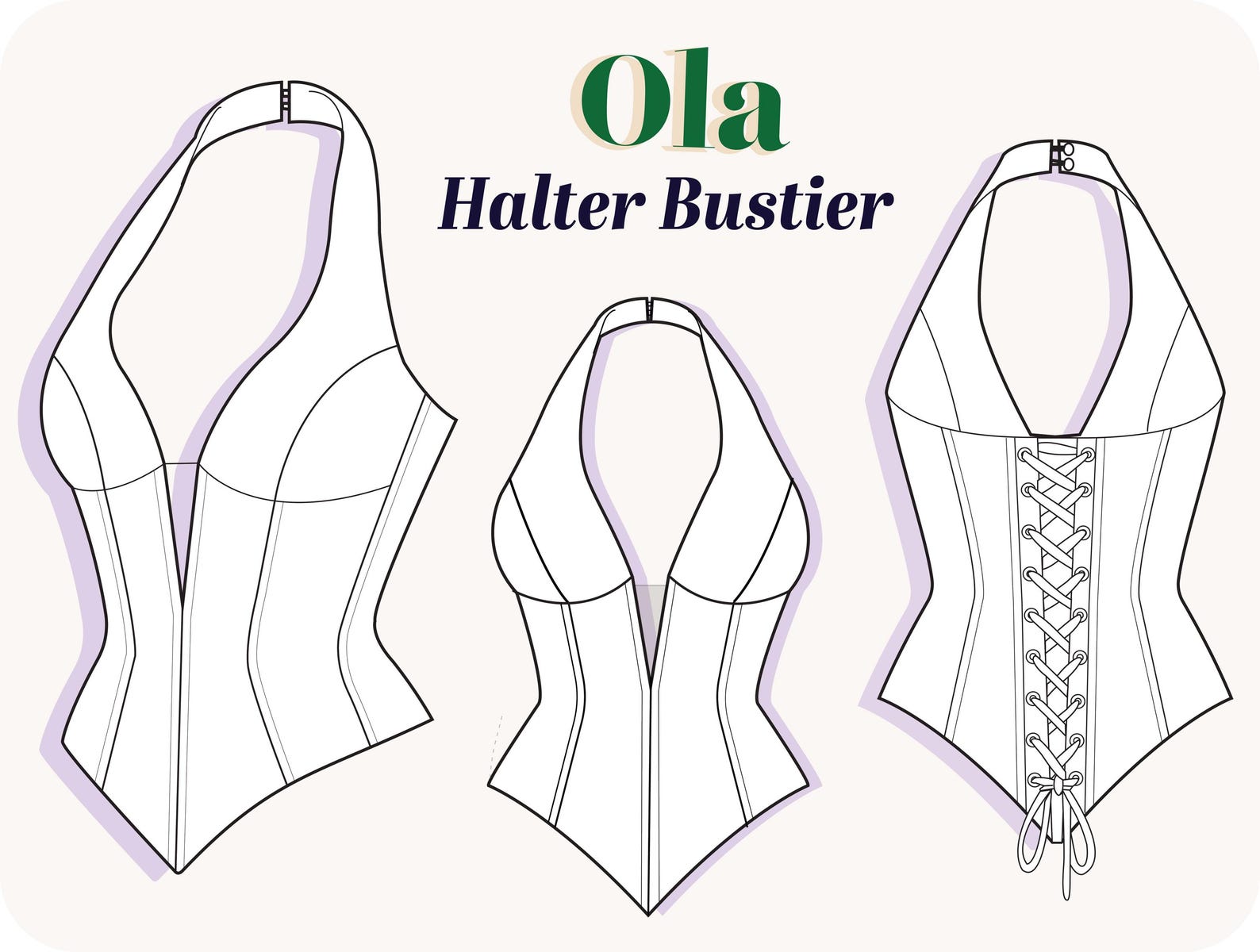 HALTER BUSTIER Sewing Pattern, Pdf Corset Top Pattern, Lace-up Back Top ...