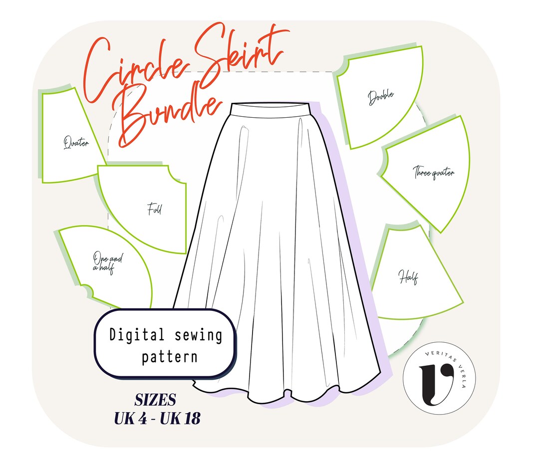 CIRCLE SKIRT PATTERN Pack, (quarter, Half, Three Quarter, Full, One and ...