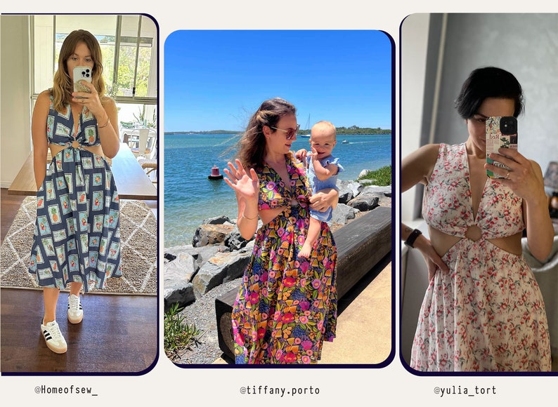 Keyhole V-neck Dress Sewing Pattern With Gathered Skirt, Ring Cutout ...