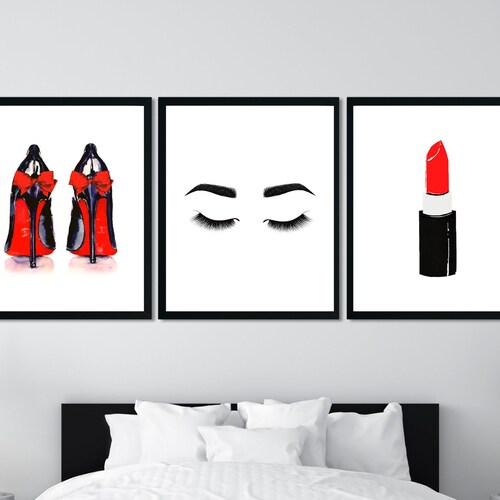6 Piece Red and Black Fashion Decor Print Set Bedroom / - Etsy