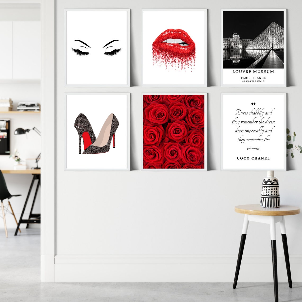 6 Piece Red and Black Fashion Decor Print Set; Bedroom / Bathroom Home ...
