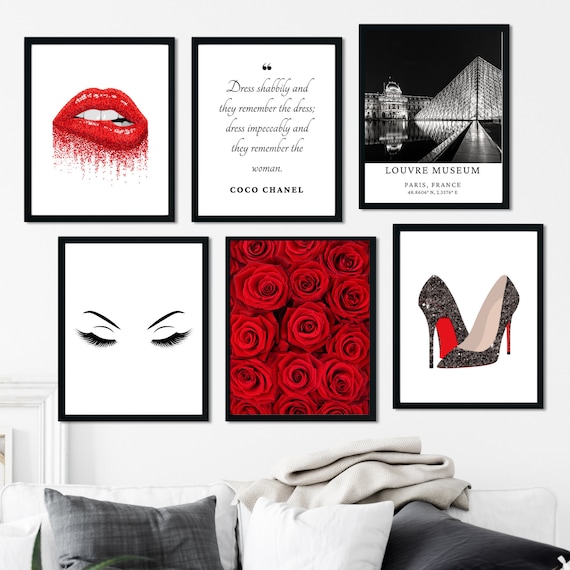 6 Piece Red and Black Fashion Decor Print Set Bedroom / | Etsy