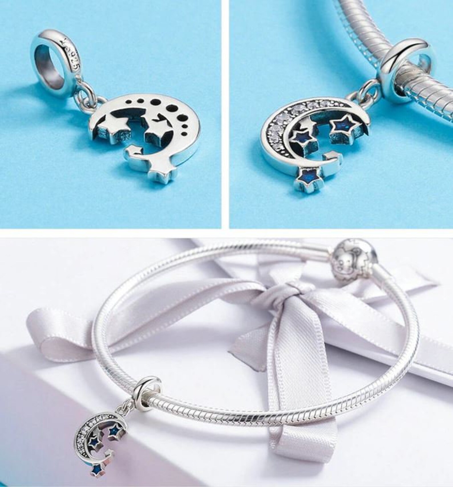 Charms for Pandora Bracelet Dangling Moon & Stars Charm 925 - Etsy