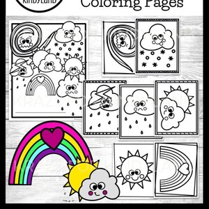 Weather Coloring Pages Booklet: Sun, Storm, Rain, Wind, Partly Cloudy ...