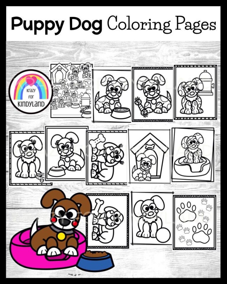 Puppy Dog Coloring Pages Booklet: Pets, Collar, Doghouse, Treats, Paw ...