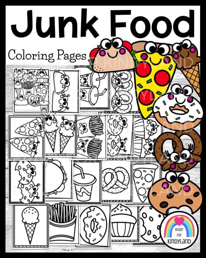 Junk Food Coloring Page Booklet: Pizza, Taco, Ice Cream, Donut, Cookie ...