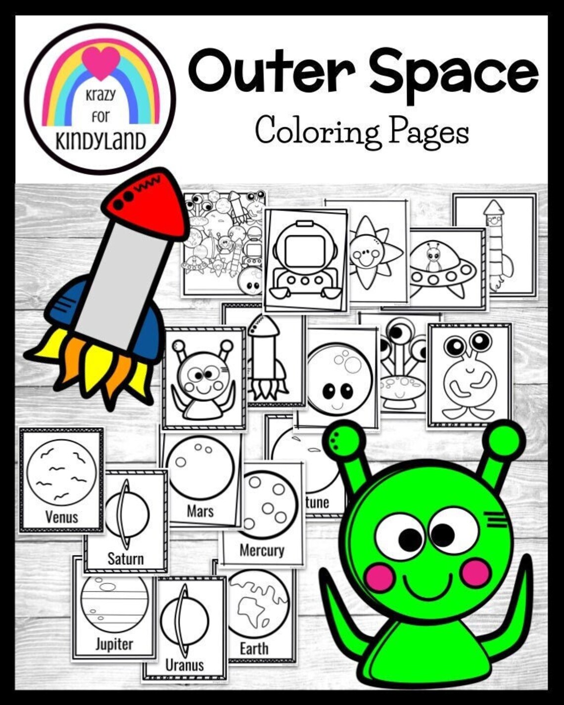 Outer Space Coloring Pages, Printable Booklet: Moon, Planet, Sun ...