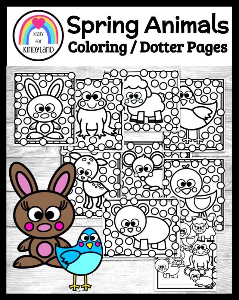 Spring Animal Coloring Dauber Pages: Rabbit, Duck, Frog, Bird, Dotter ...