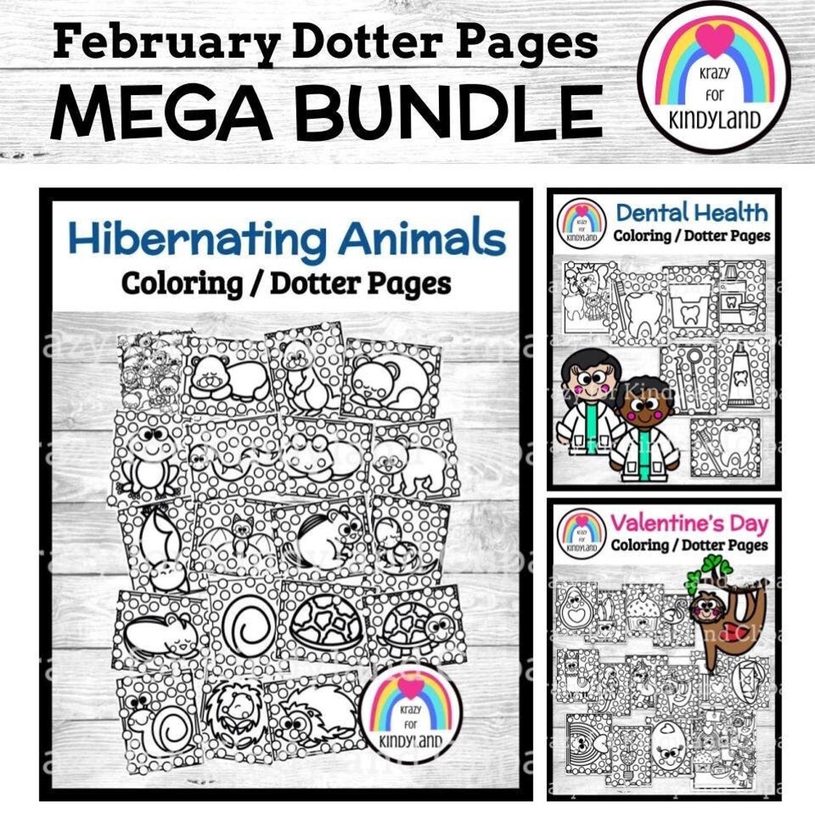 February Coloring, Dotter Activity Pages: Hibernation, Valentine's Day ...