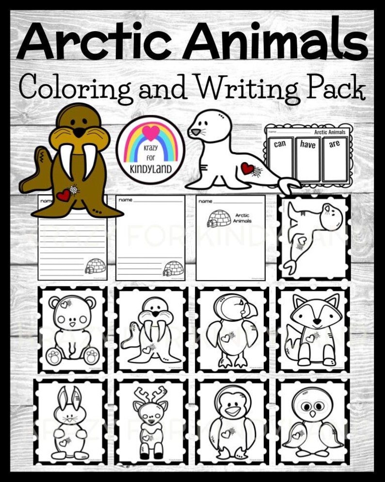 Arctic Animals Coloring Pages Booklet, Polar Bear, Penguin, Fox, Hare ...