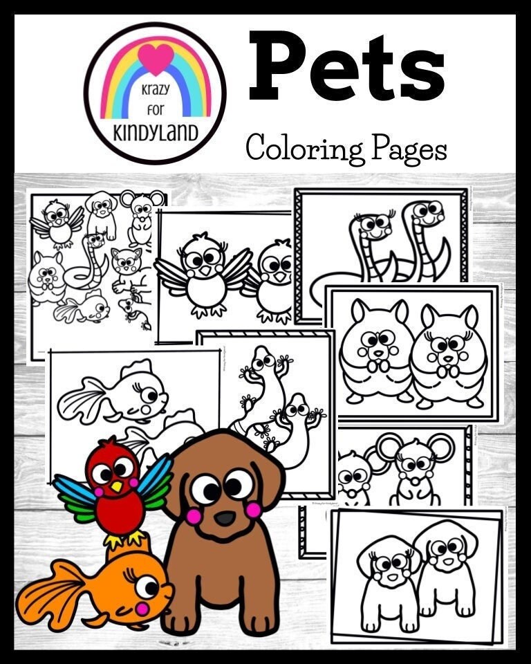 Pets Printable Coloring Pages Booklet, Dog, Cat, Bird, Fish, Gecko ...