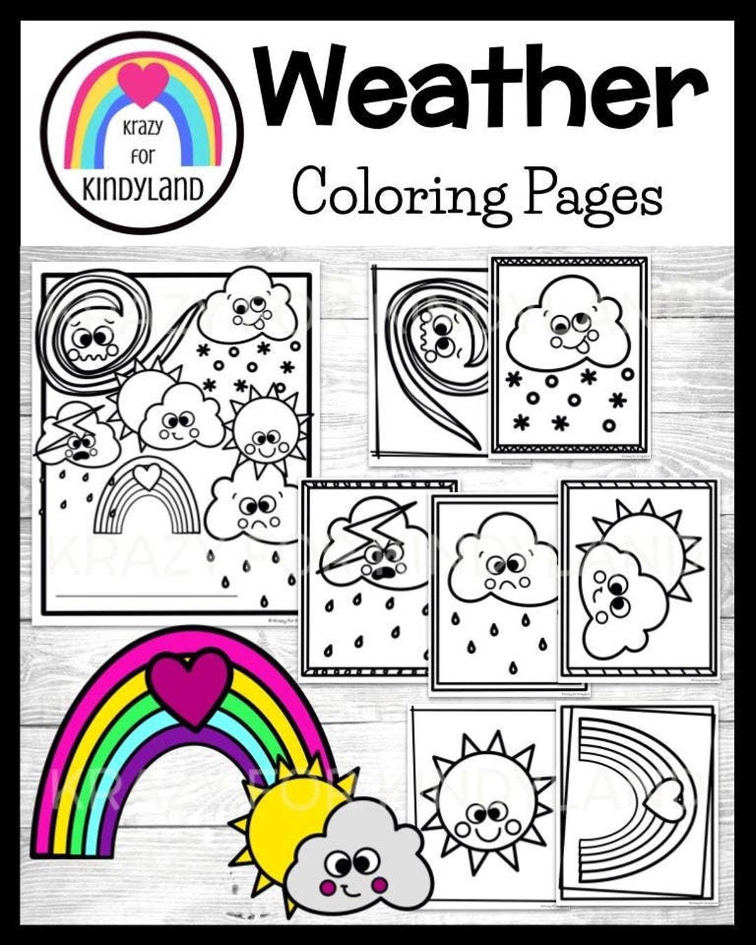 Weather Coloring Pages Booklet: Sun, Storm, Rain, Wind, Partly Cloudy ...