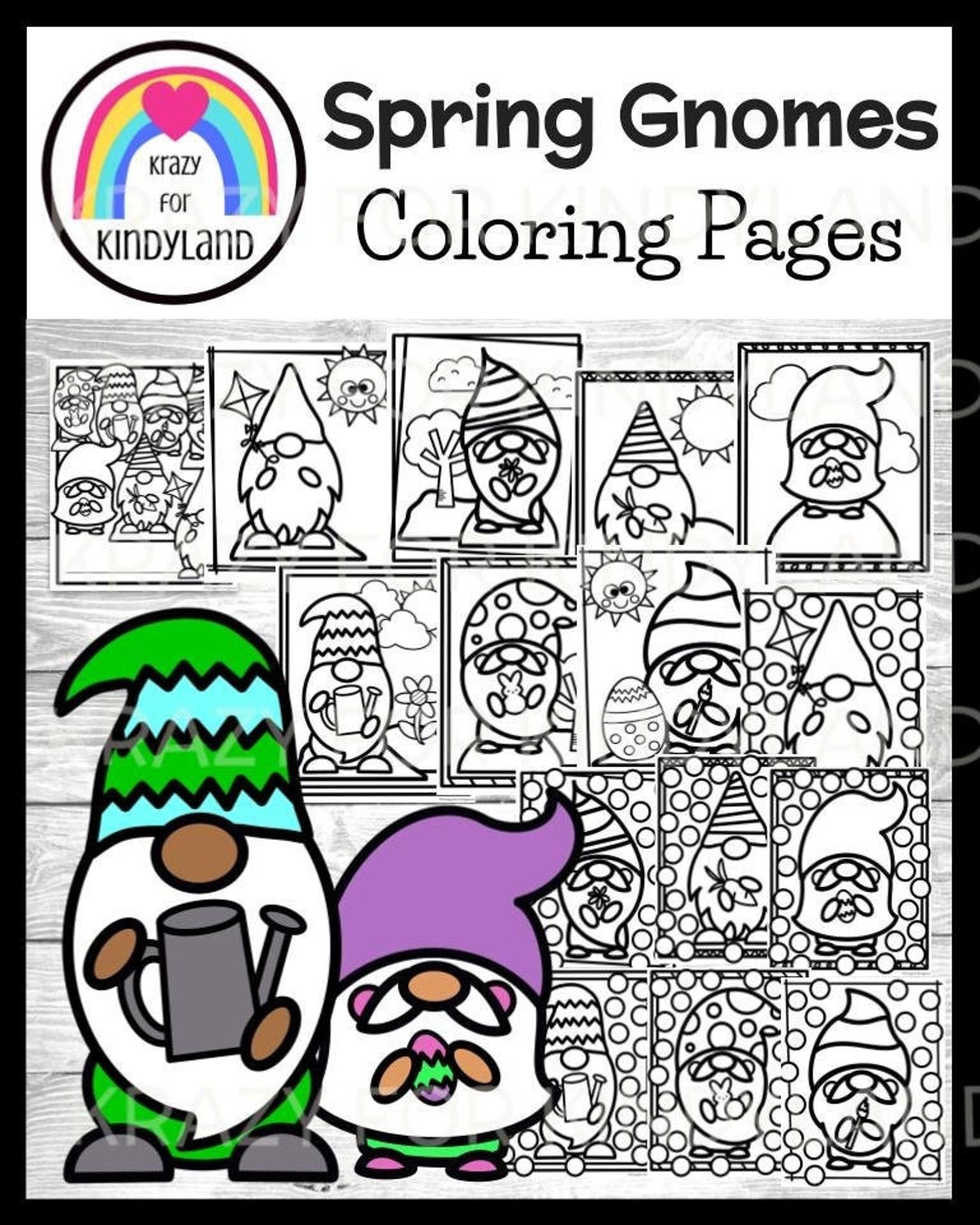 Gnomes Coloring Pages Booklet, Spring, Easter, March, April, Kids ...
