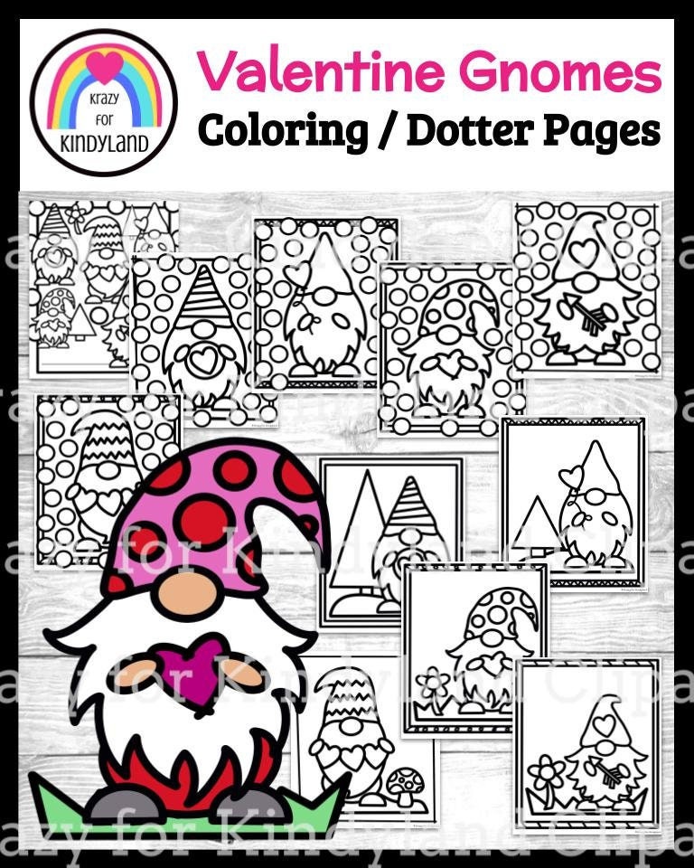Valentine's Day Gnomes Coloring Pages: Printable Coloring | Etsy