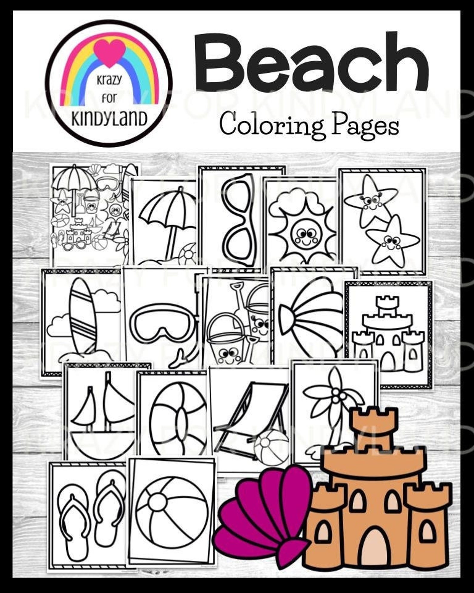 Beach Coloring Pages Booklet, Ocean, Summer, Vacation, Sandcastle, Sun ...