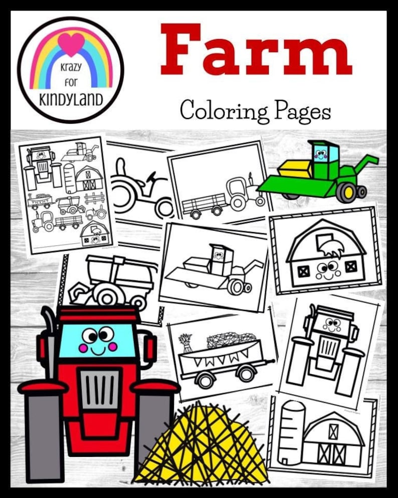 Farm Coloring Pages Booklet: Barn, Tractor, Combine, Hay, Wagon, Lawn ...