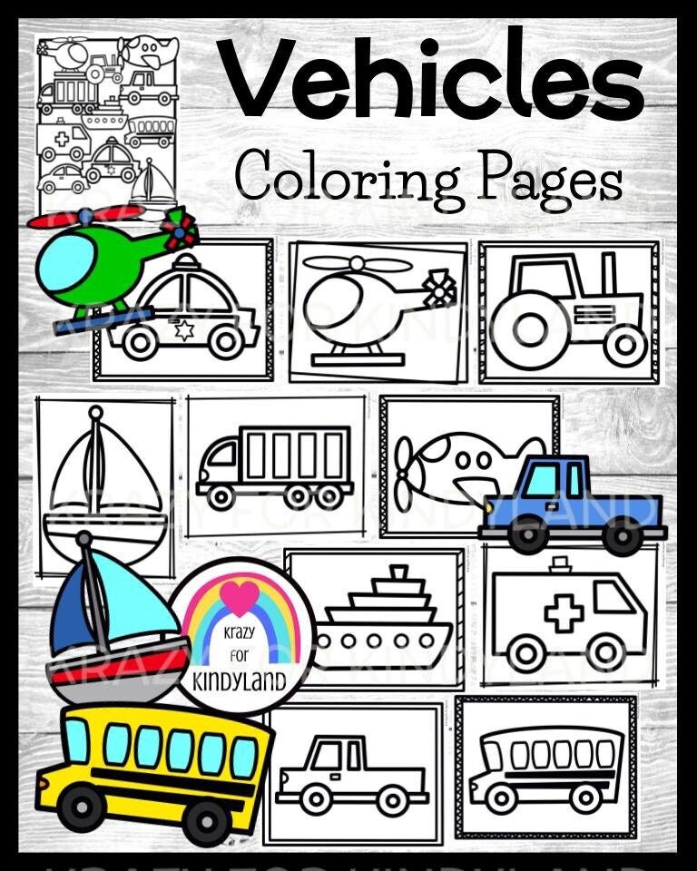 Vehicles Coloring Pages Booklet for Transportation: Car, Truck ...