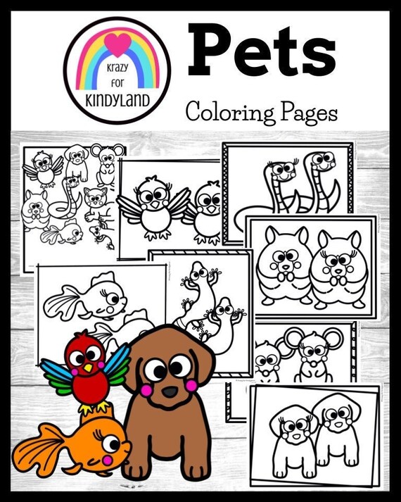 Pets Printable Coloring Pages Booklet: Dog Cat Bird Fish | Etsy