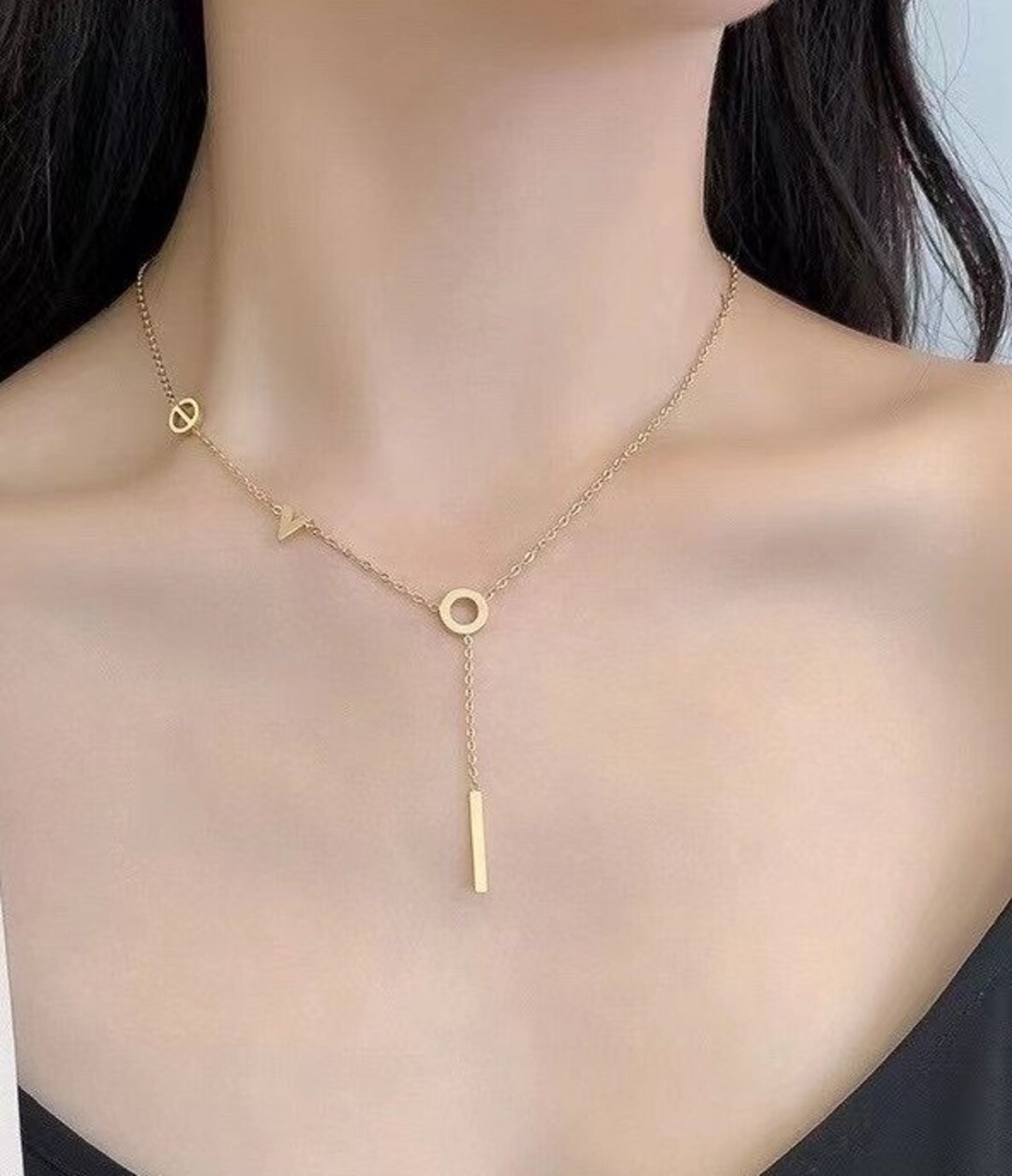 L.O.V.E Charm Letter Collar, Collar LOVE de acero inoxidable, Collar ...
