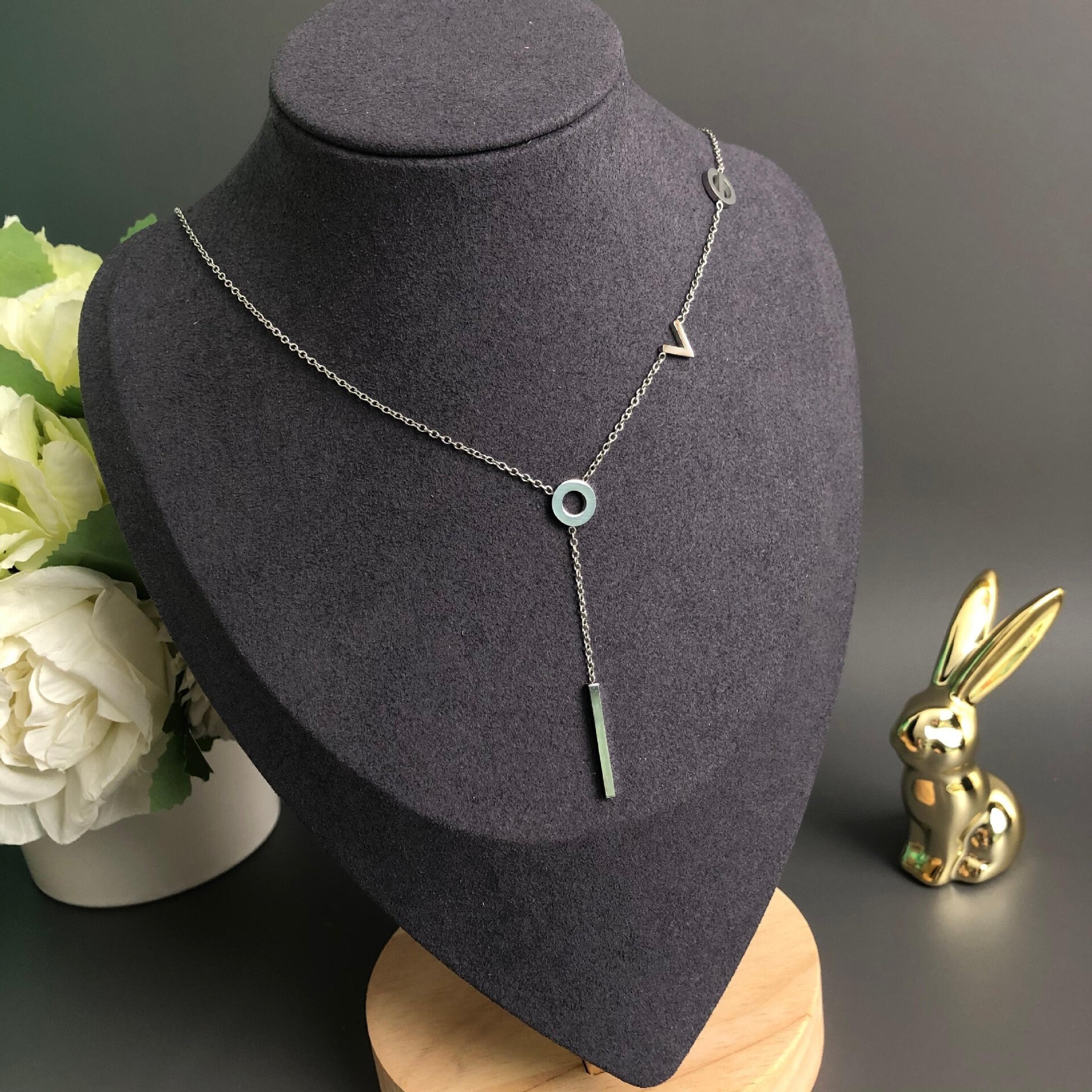 L.O.V.E Charm Letter Collar, Collar LOVE de acero inoxidable, Collar ...