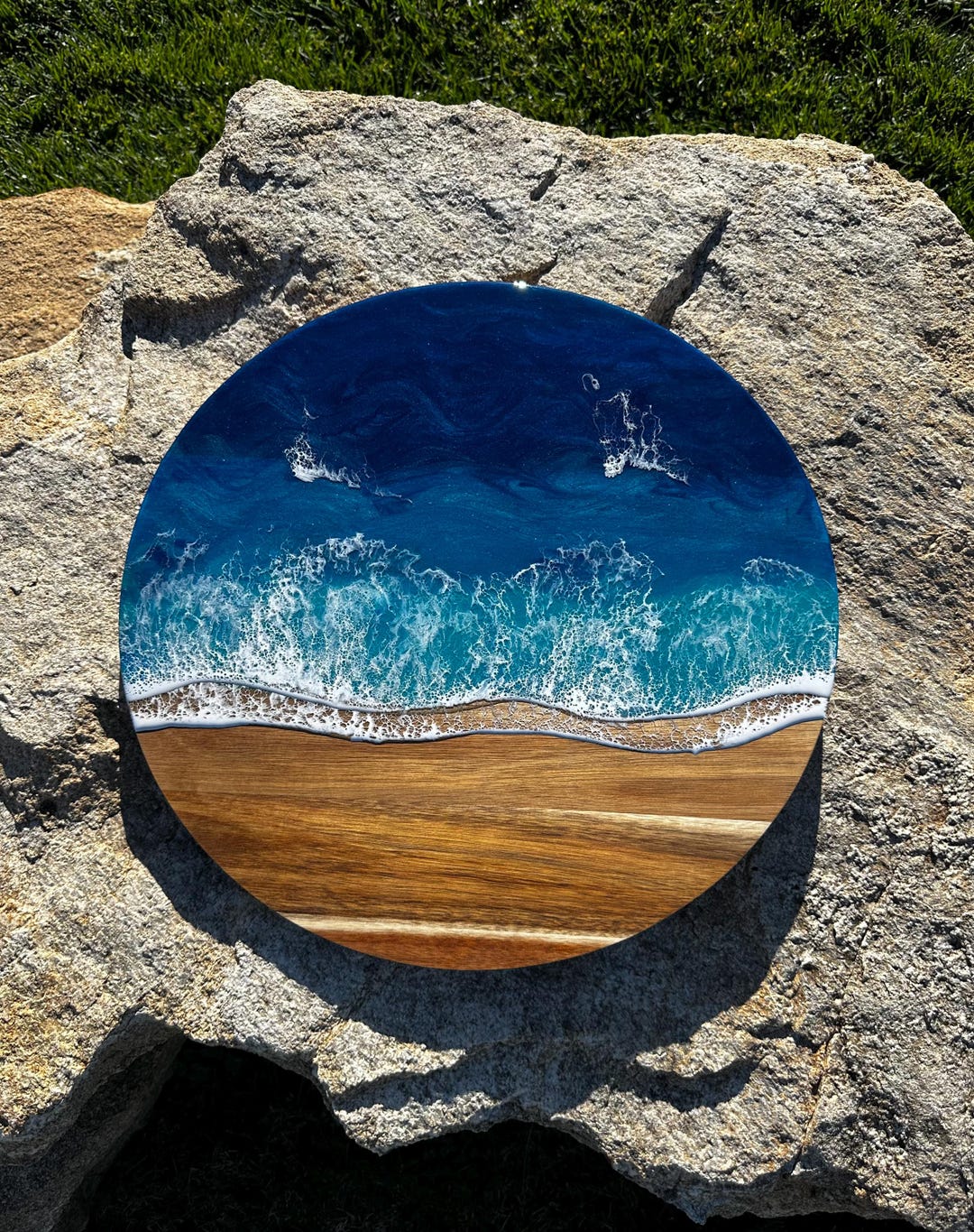 XL Acacia Lazy Susan, Ocean Lazy Susan, Ocean Resin Art, Ocean Decor ...