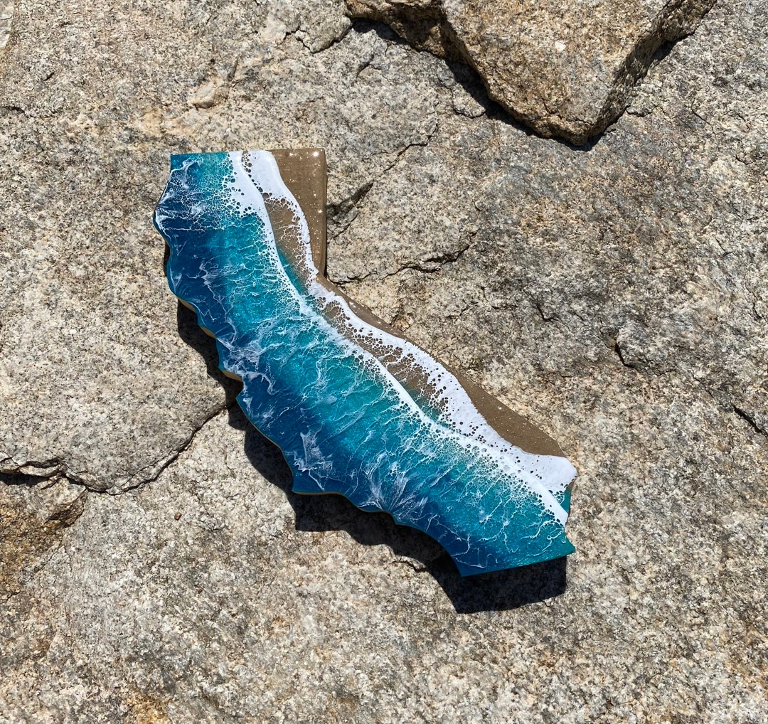 California Ocean Resin Art, 8in CA State Cut Out, Ocean Art Resin ...