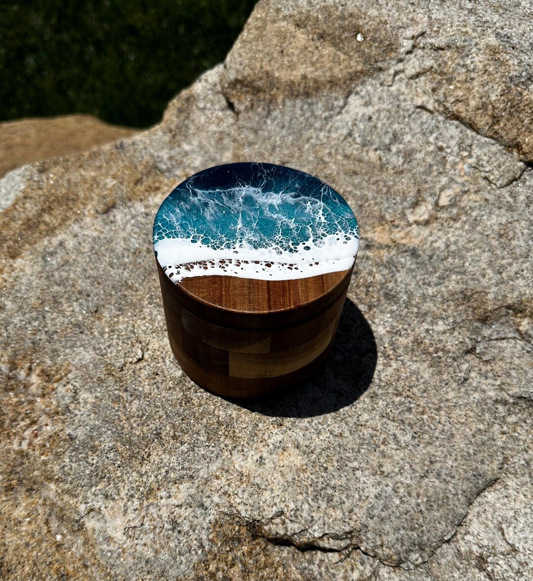 Acacia Salt Box, Ocean Salt Cellar, Ocean Resin Art, Acacia Salt Cellar ...