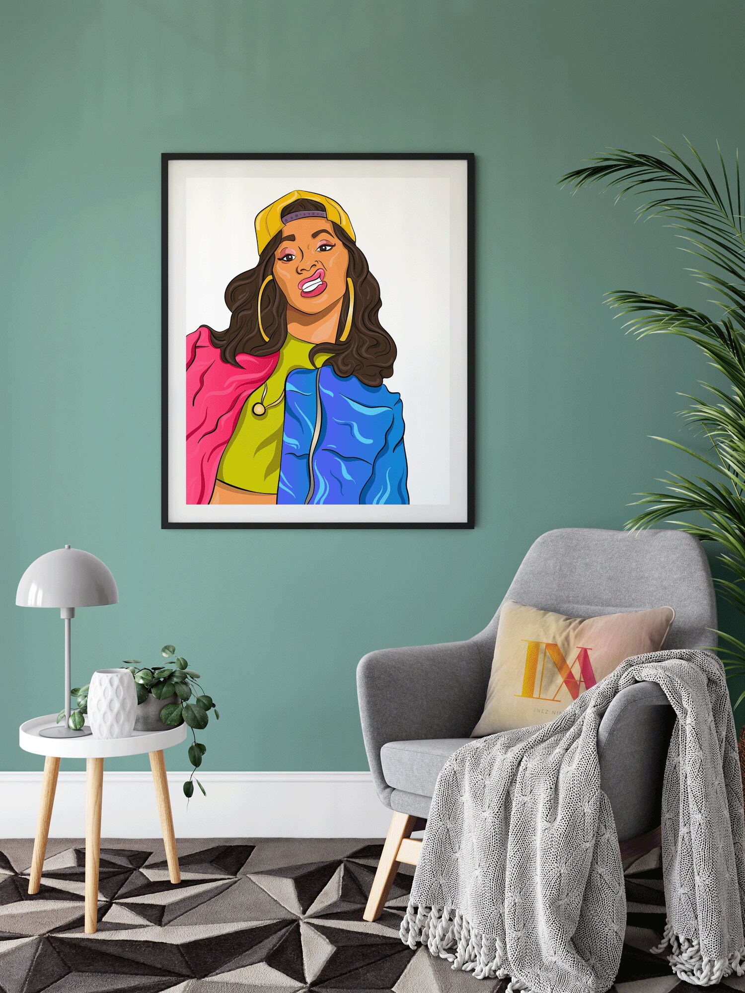 Cardi B Portrait, Printable Wall Art, Cartoon, Home Decor, Poster ...