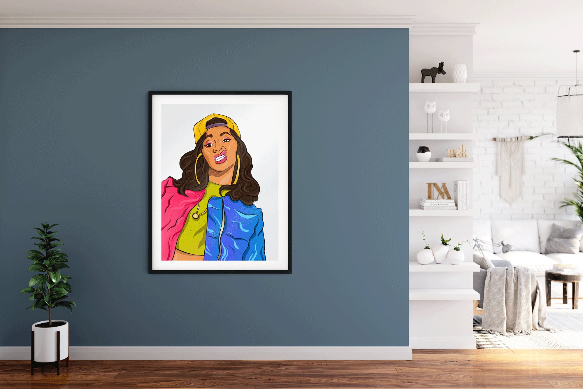 Cardi B Portrait, Printable Wall Art, Cartoon, Home Decor, Poster ...